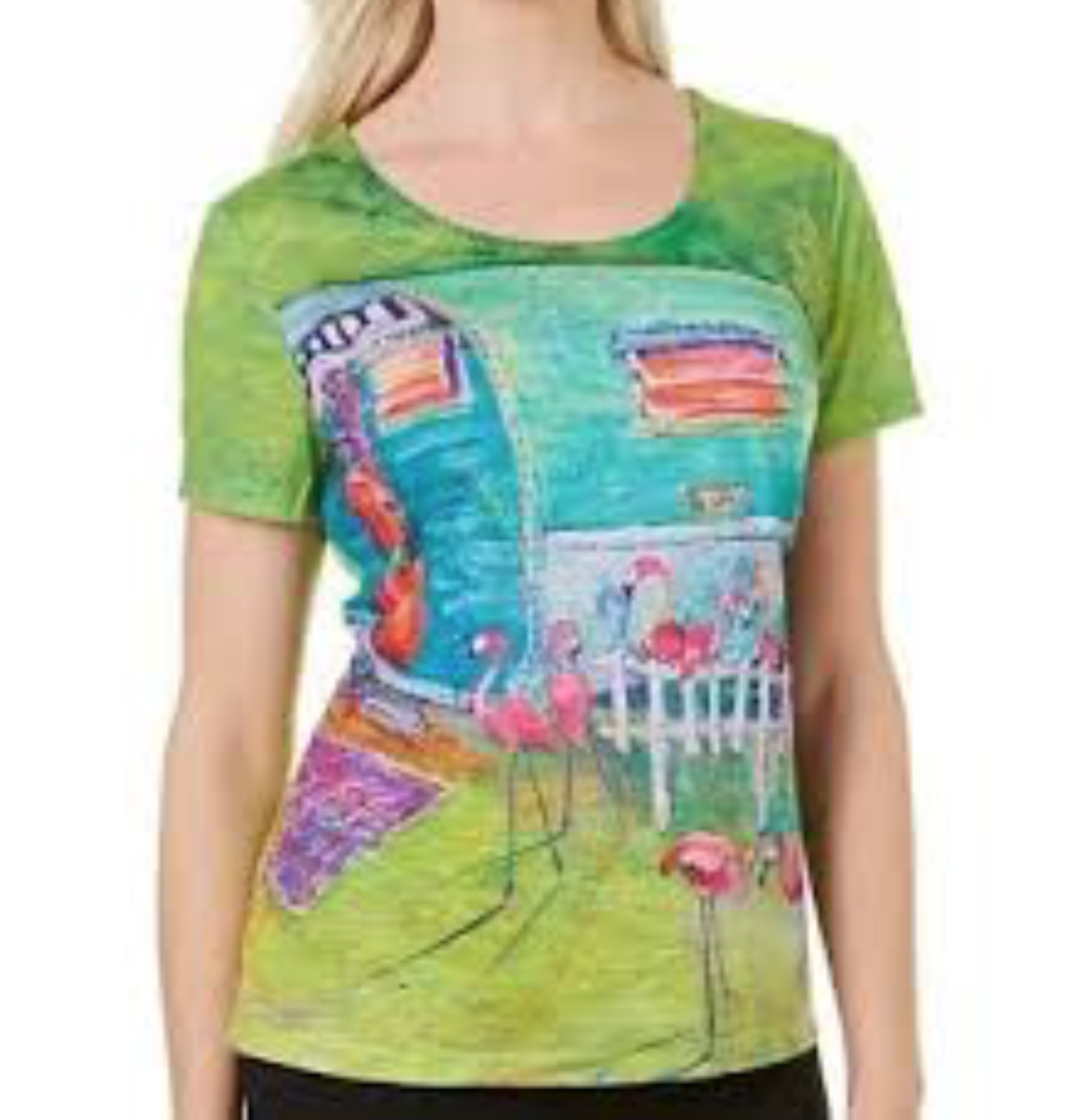 LEOMA LOVEGROVE WOMEN'S GREEN PINK SHORT SLEEVE PRINTED TOP Sz M | eBay