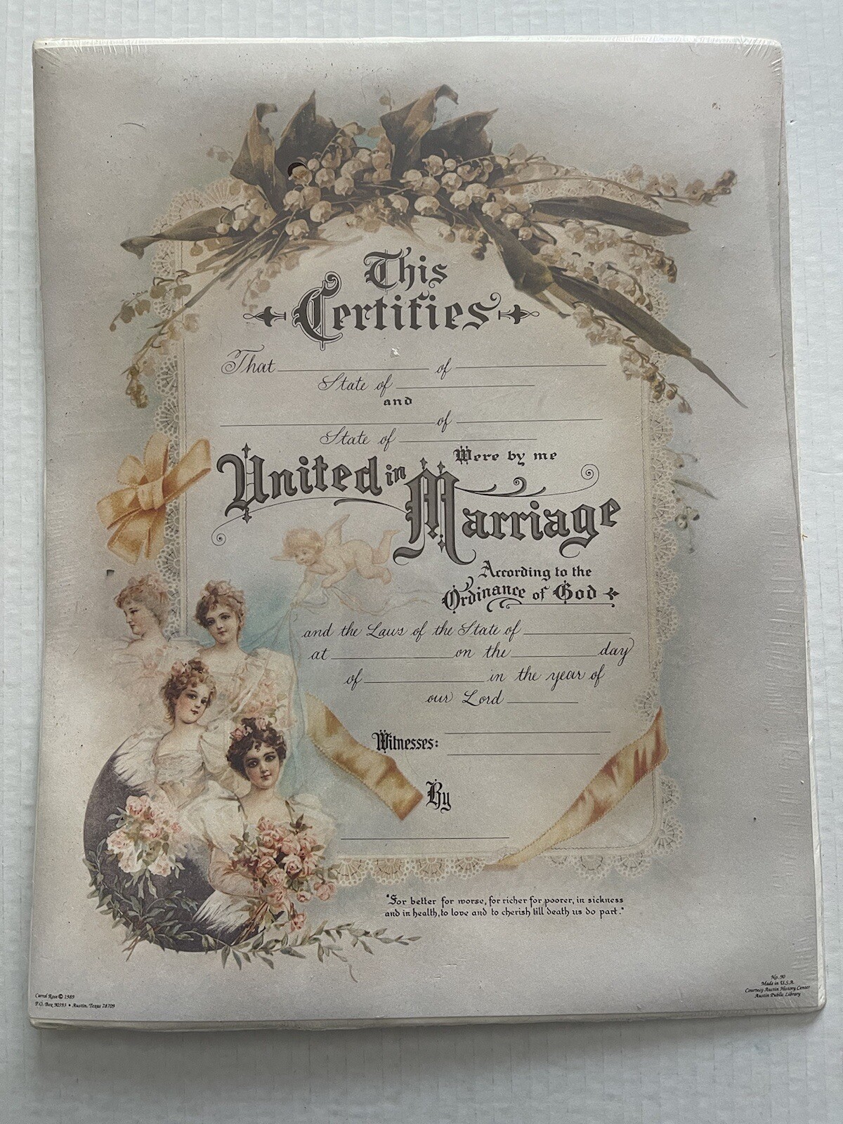 Victorian Marriage Certificate Carrol Rose Retro Decor Paper Wall Decor ...