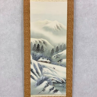 Japanese Hanging Scroll Winter Landscape Painting w/Box Asian Antique ...