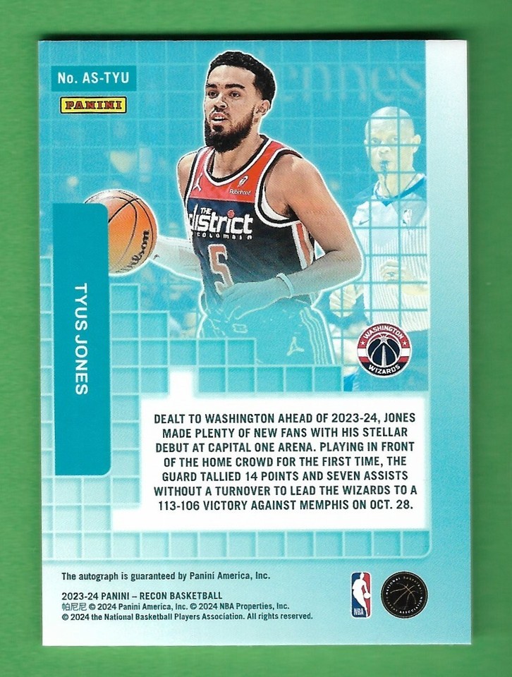 TYUS JONES 2023-24 PANINI RECON AUTOGRAPH AUTO CARD #AS-TYU NBA STAR ...