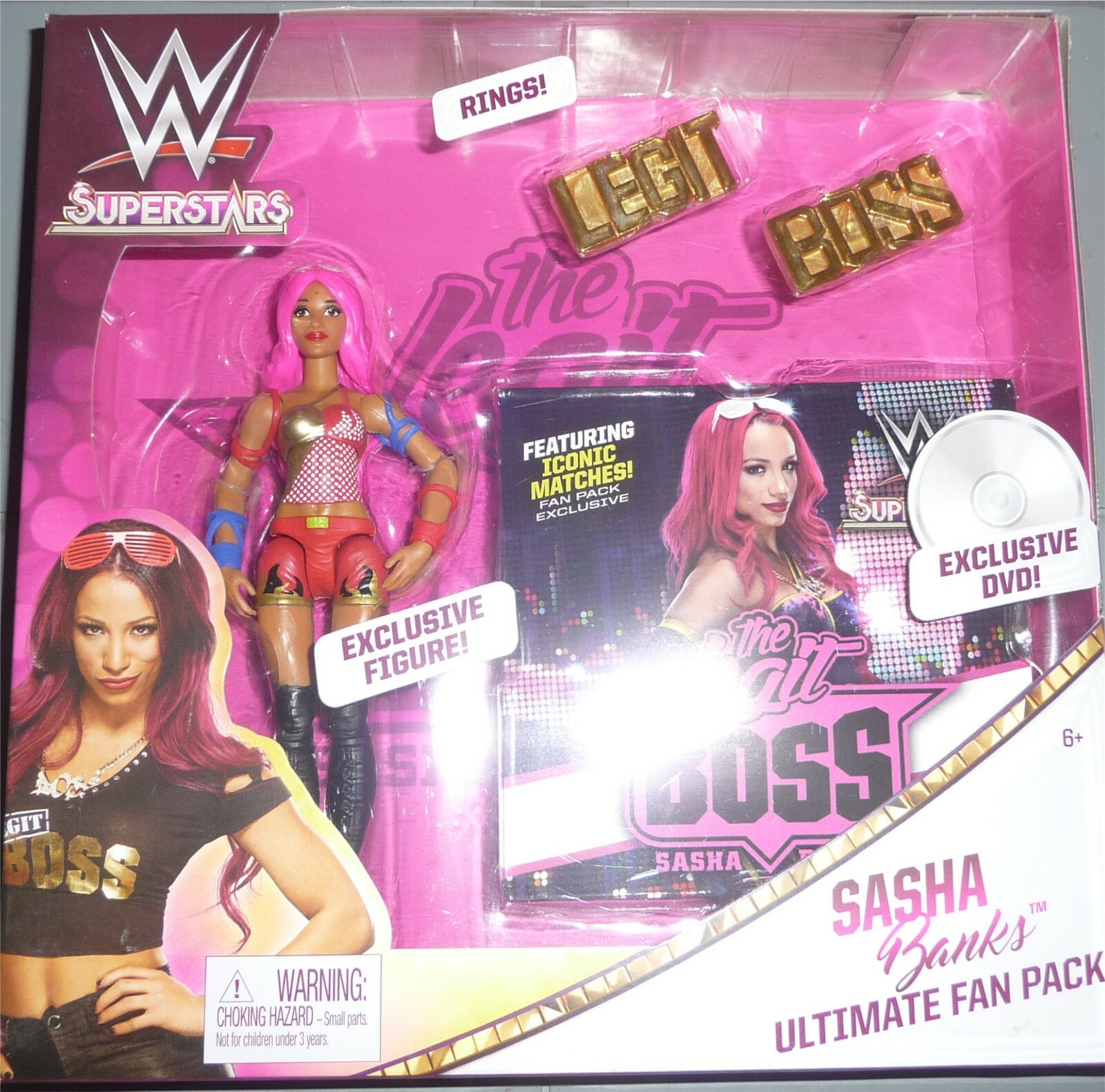 SASHA BANKS WWE Mattel Ultimate Fan Pack Exclusive Figure + Rings + DVD ...