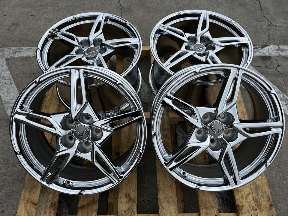 CHROME Corvette C8 Z51 OEM Factory Original Wheels Rims Stock 2020-2025 ...
