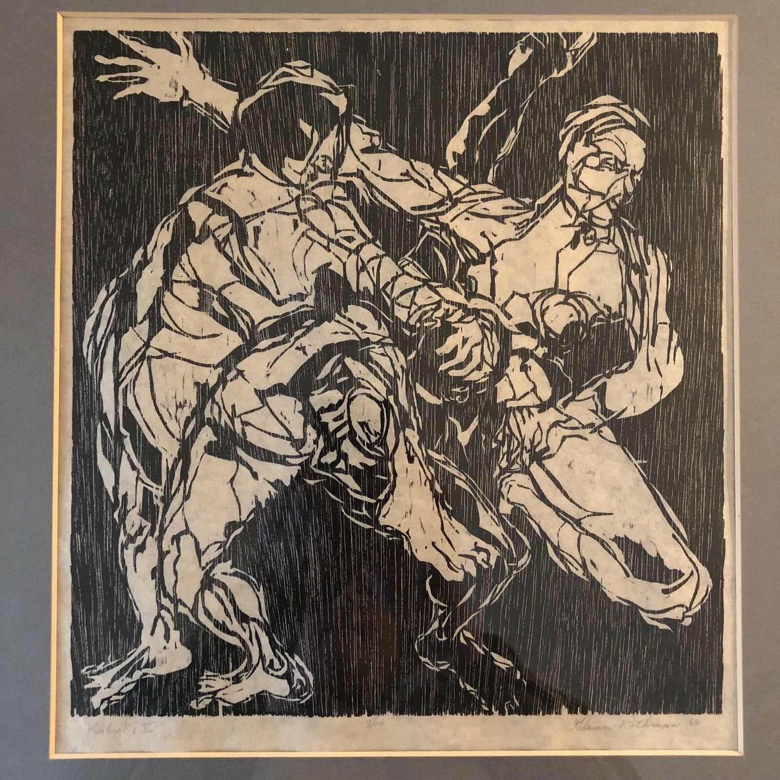 Glenn Rothman b.1930-d.2007 1966 woodblock print "Kabuki II" shop ...