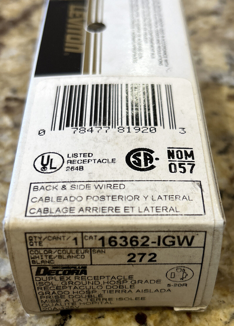 Leviton 16362-IGW 20-Amp, 125-Volt, Decora Plus Duplex Receptacle ...
