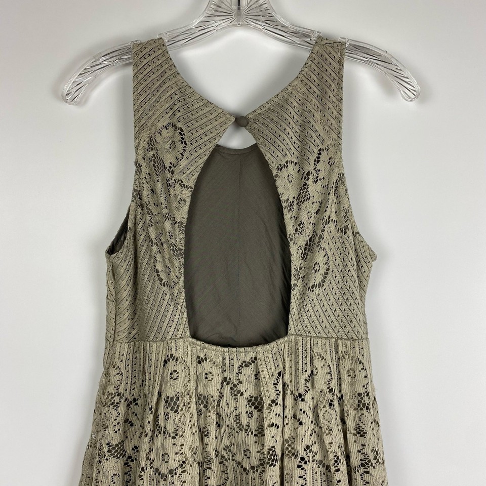 Free People Rocco Lace Dress Stone Gray Keyhole Back Womens Size 4 | eBay