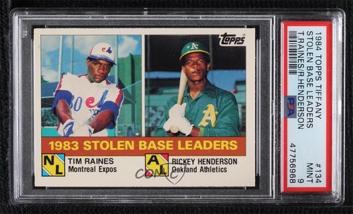 1984 Topps - League Leaders Tiffany #134 Rickey Henderson, Tim Raines ...