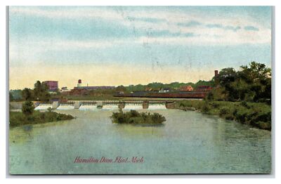 FLINT Michigan MI ~ Hamilton DAM by Mill train tracks water tower UNP ...