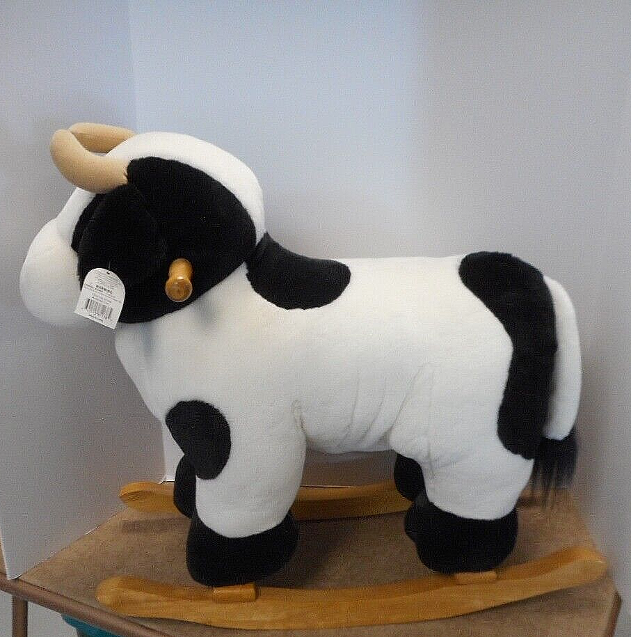 Rocking Cow Plush w/ Wood Mooing Animal Rocker Ride on Toys Toddler 3 ...