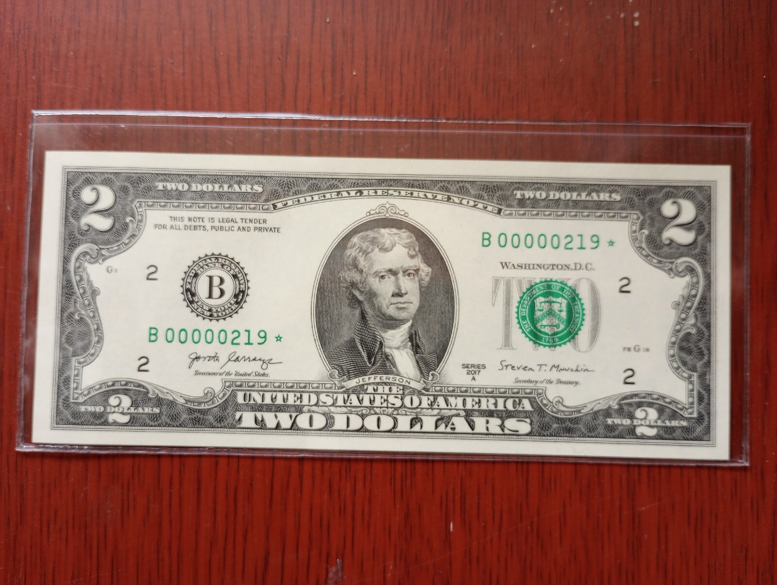 2017A 2 dollar bill star note ultra low serial number B00000219 | eBay