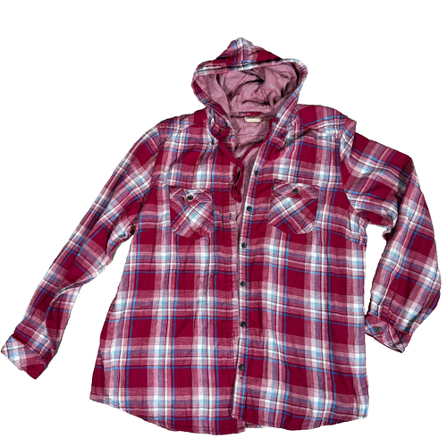 Boston Traders Jacket Women XXL Red Plaid Flannel Hooded Cotton Blend ...
