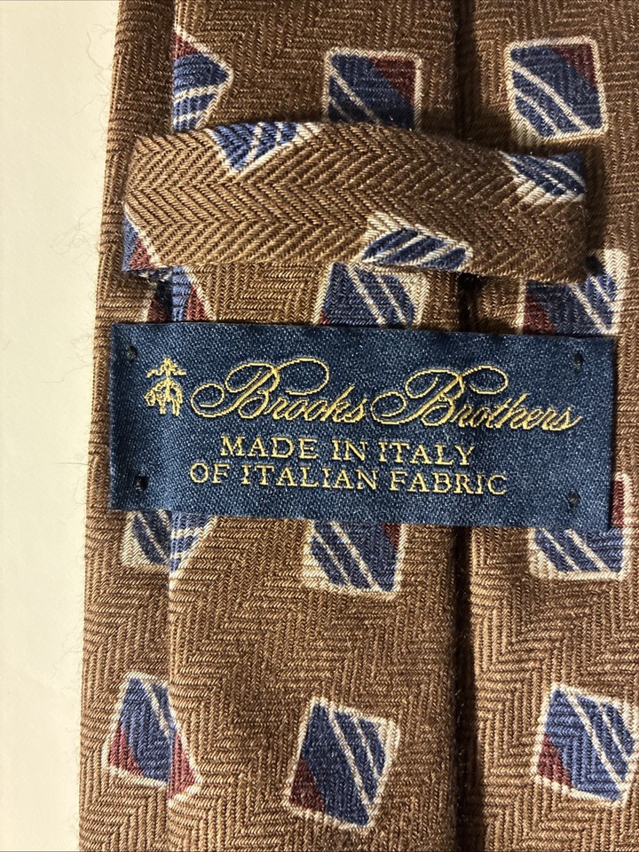 NIB👔Brooks Brothers Tie Brown & Geometrics Pattern Silk 🇮🇹$108 Made In ...