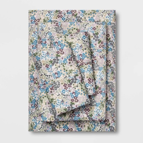 Target Threshold 400TC Queen Sheet Set 100% Cotton Purple Floral ...