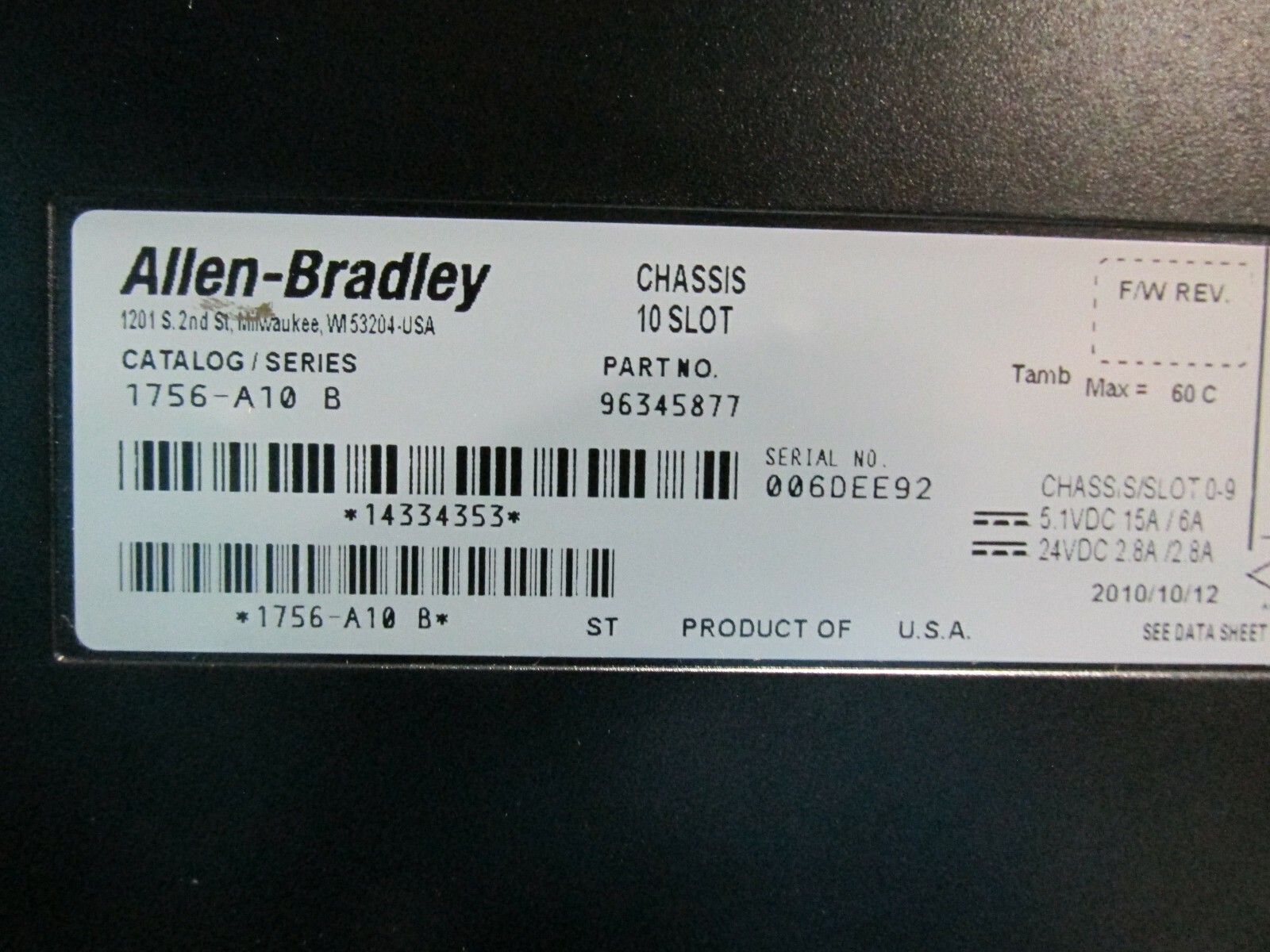 Allen-Bradley 1756-A10 Chassis 1756-PA75/B Logix 5562S Logix 55LSP ...