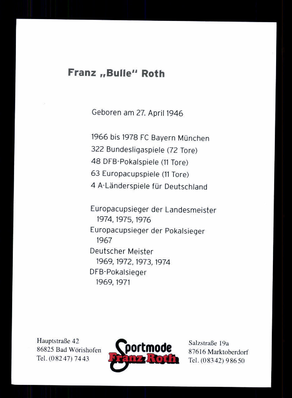 Franz Roth Autogrammkarte Bayern München Original Signiert+A 182914 ...