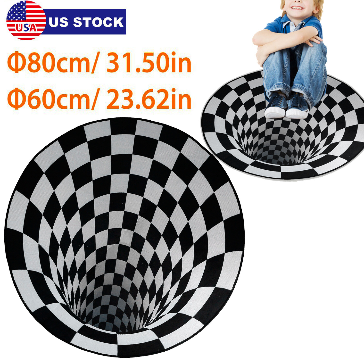 23/31" 3D Visual Round Vortex Illusion Traps Rug Carpet Floor Door Mat ...