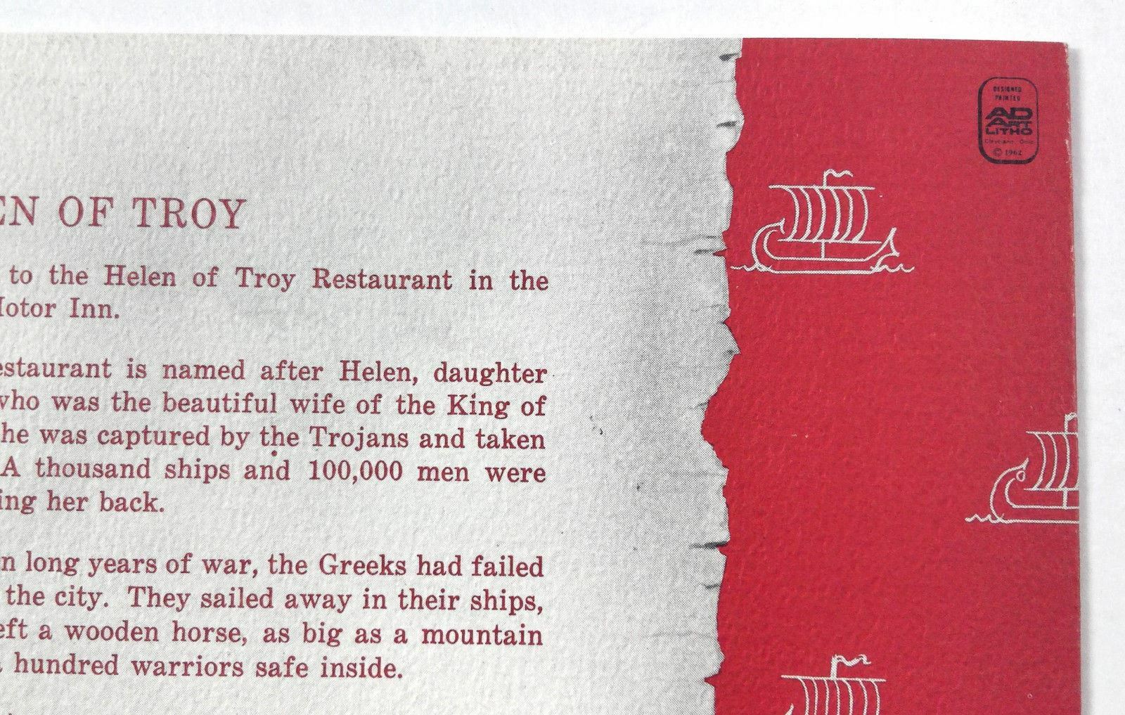 1962 Vintage Lunch Menu HELEN OF TROY RESTAURANT Trojan Motor Inn Troy ...