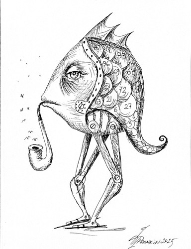 Original drawing pen ink paper surrealism art modern by Pronkin 2025 ...