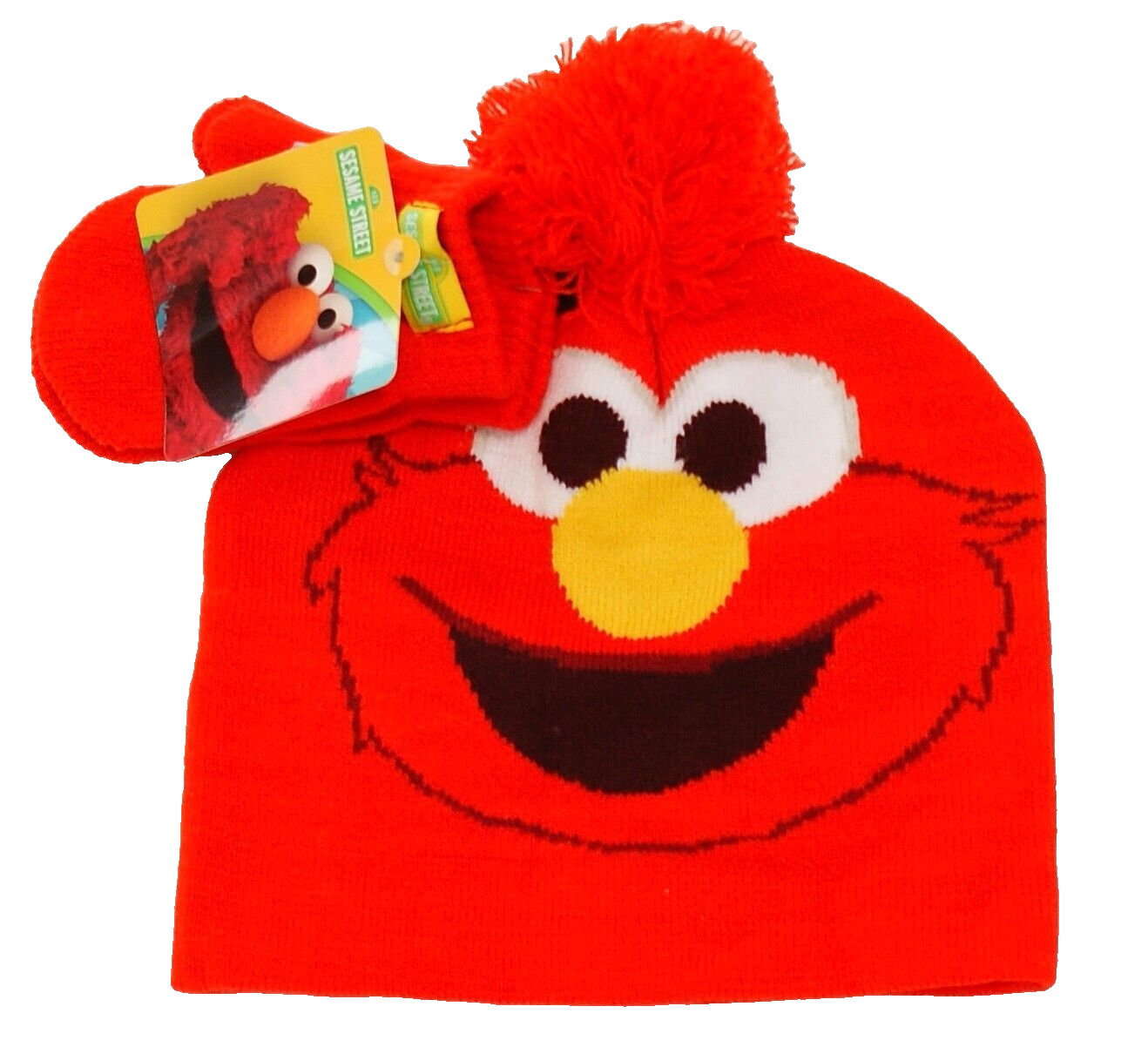 Sesame Street Elmo Baby Toddler One Size Red Knit Pom Beanie & Knit ...