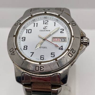 CALYPSO Stainless Steel White Dial Mens Watch Dive Style New Battery ...