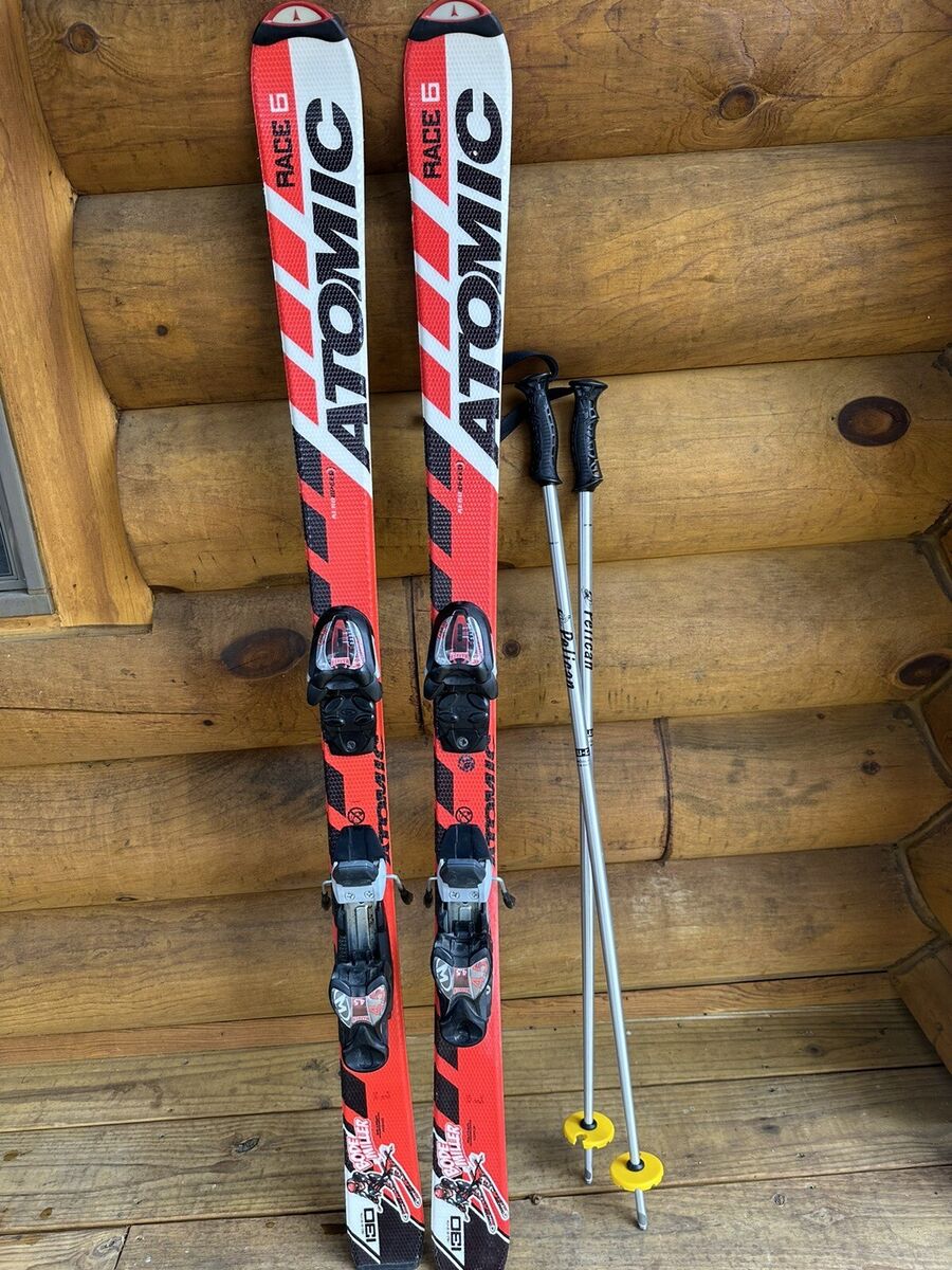 Atomic Race 6 Skis With Bindings And New Poles 130 Cm Red Atomic Race 6 Skis With Bindings And New Poles 130 Cm Red