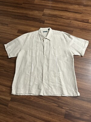 Cubavera Cream w/ White Stripe 4 Pocket Stitched Guayabera Shirt XXL ...