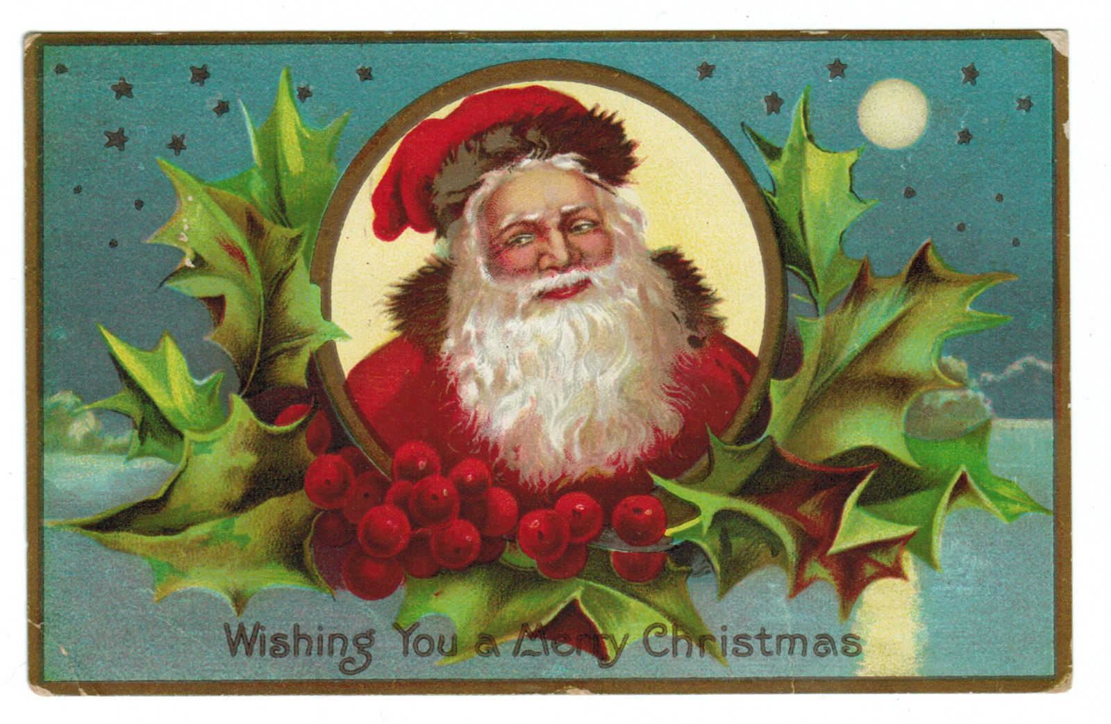 Early Santa Claus Postcard - Santa with Holly | eBay
