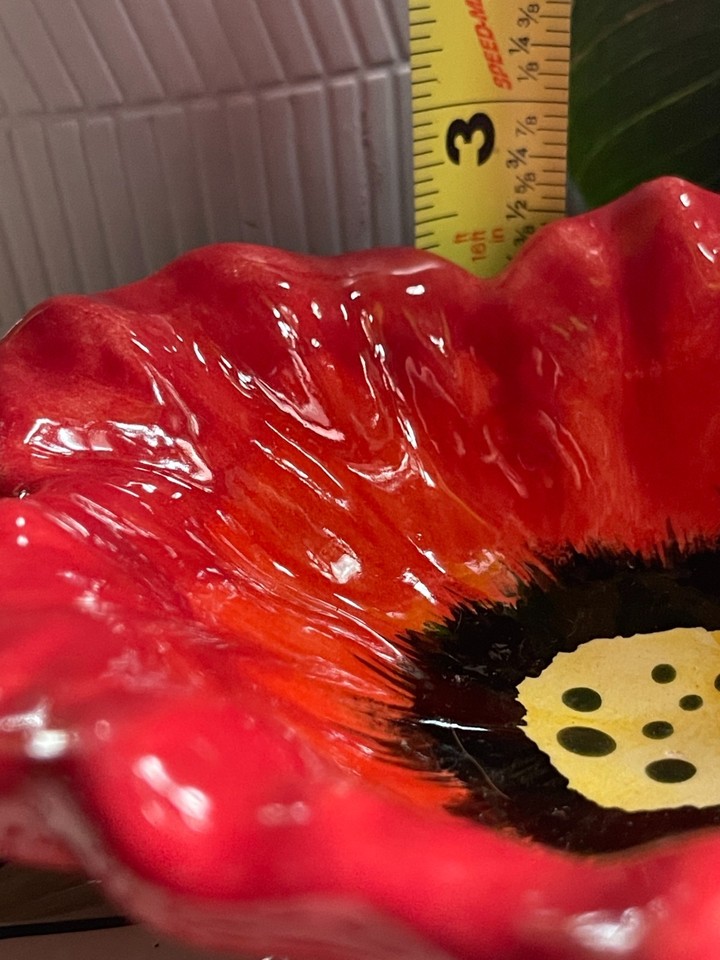 Cali Pottery 5” Red Poppy dip bowl attached to 8” sq Black Dots White ...