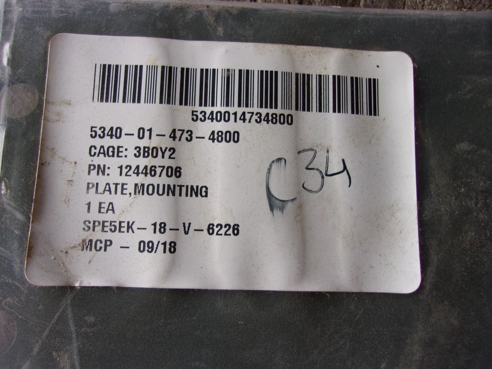 NOS Mounting Plate, Fire Extinguisher Bracket, HMMWV M998 5340-01-473 ...