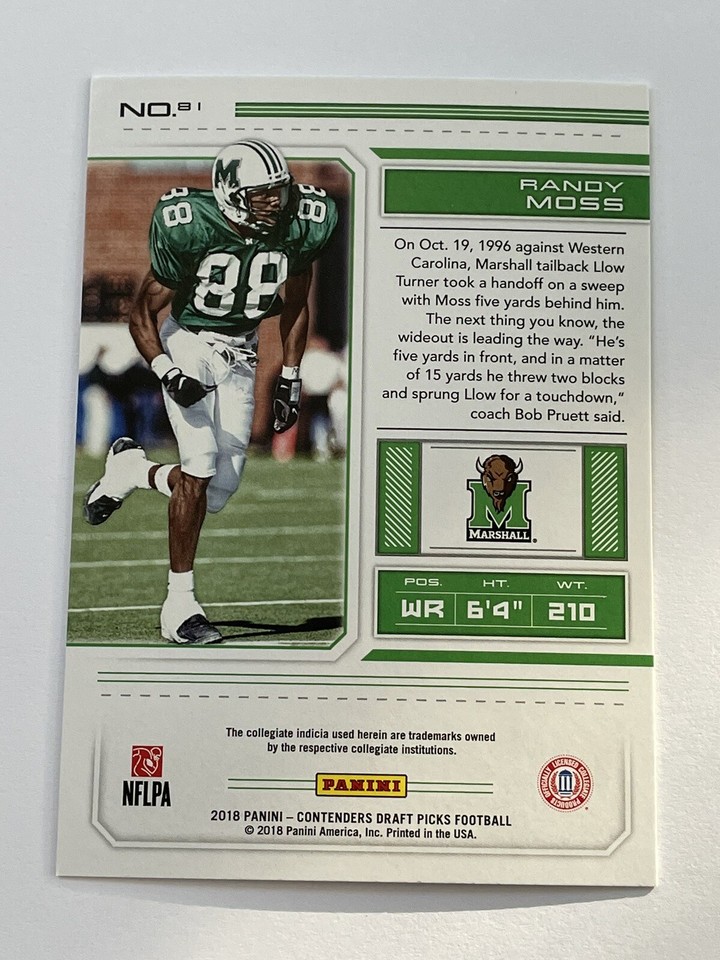 2018 Panini Contenders Draft Picks Football #81 - Randy Moss ...