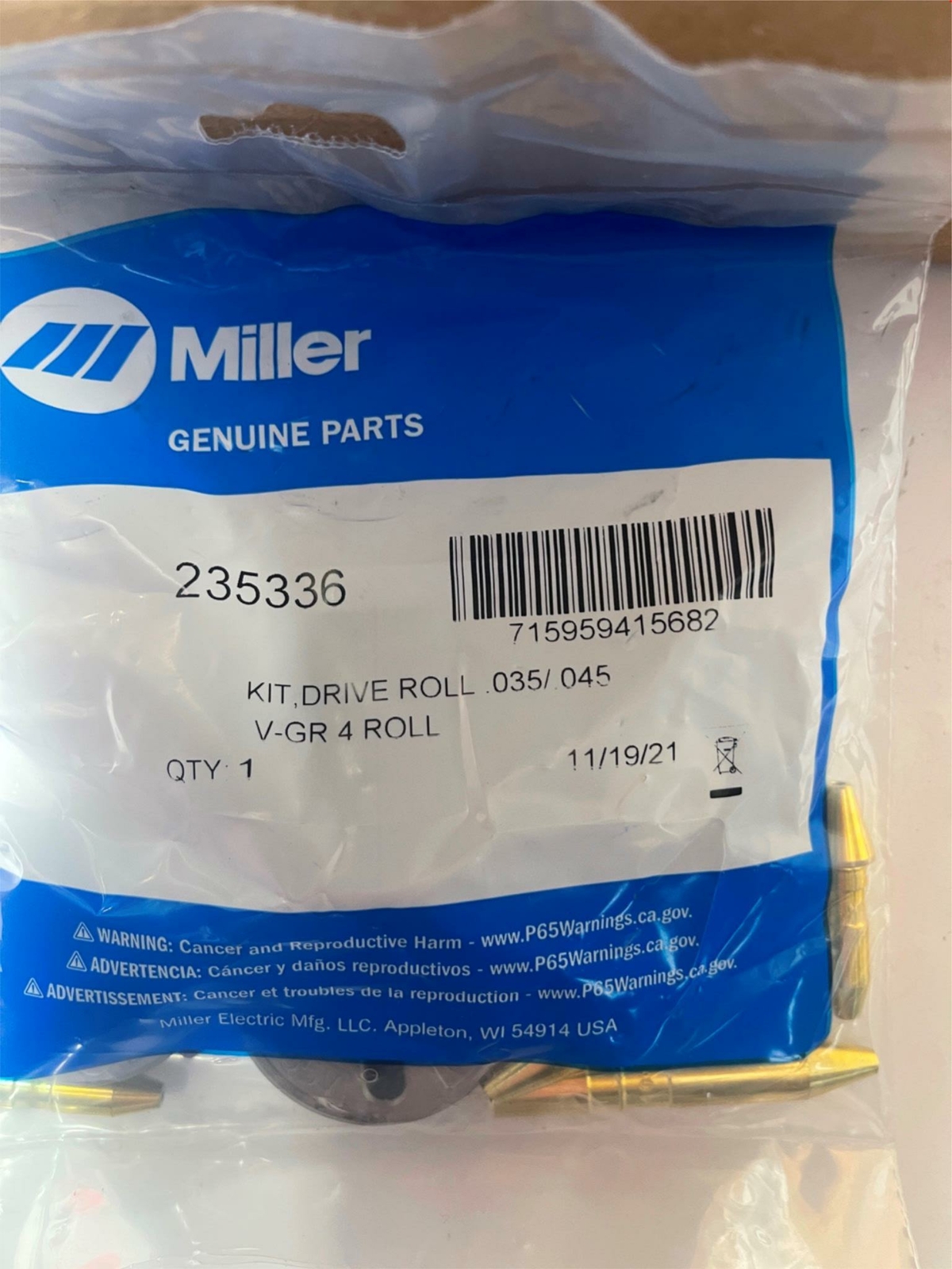 Miller 235336 Drive Roll Kit .035/.045 V-GR 4 Roll S-62 S-64 SS-64M D ...