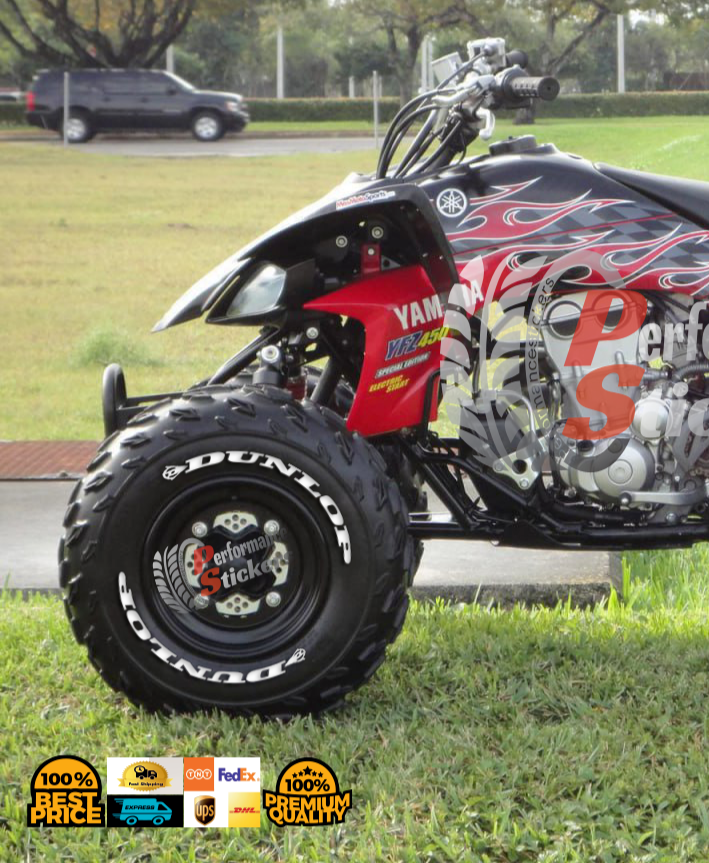 Tire Lettering for DUNLOP ATV QUAD 1.30" Permanent Sticker For 4 tyres ...