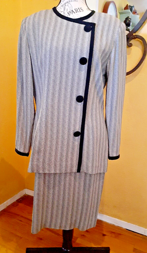 Dena May Originals Gray Striped Suit Dress Rare Handmade Runway ...