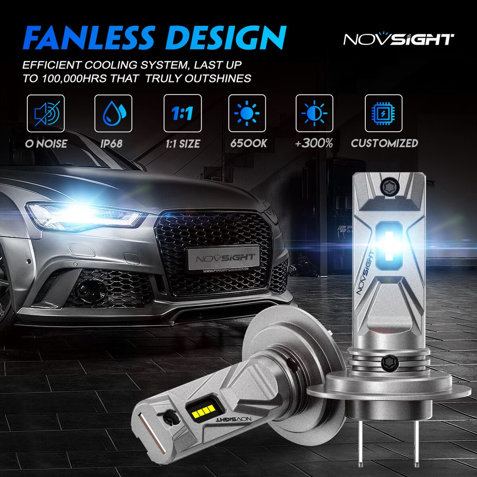 NOVSIGHT H7 LED Headlight Bulbs 20000LM 6500K High/Low Beam Super ...