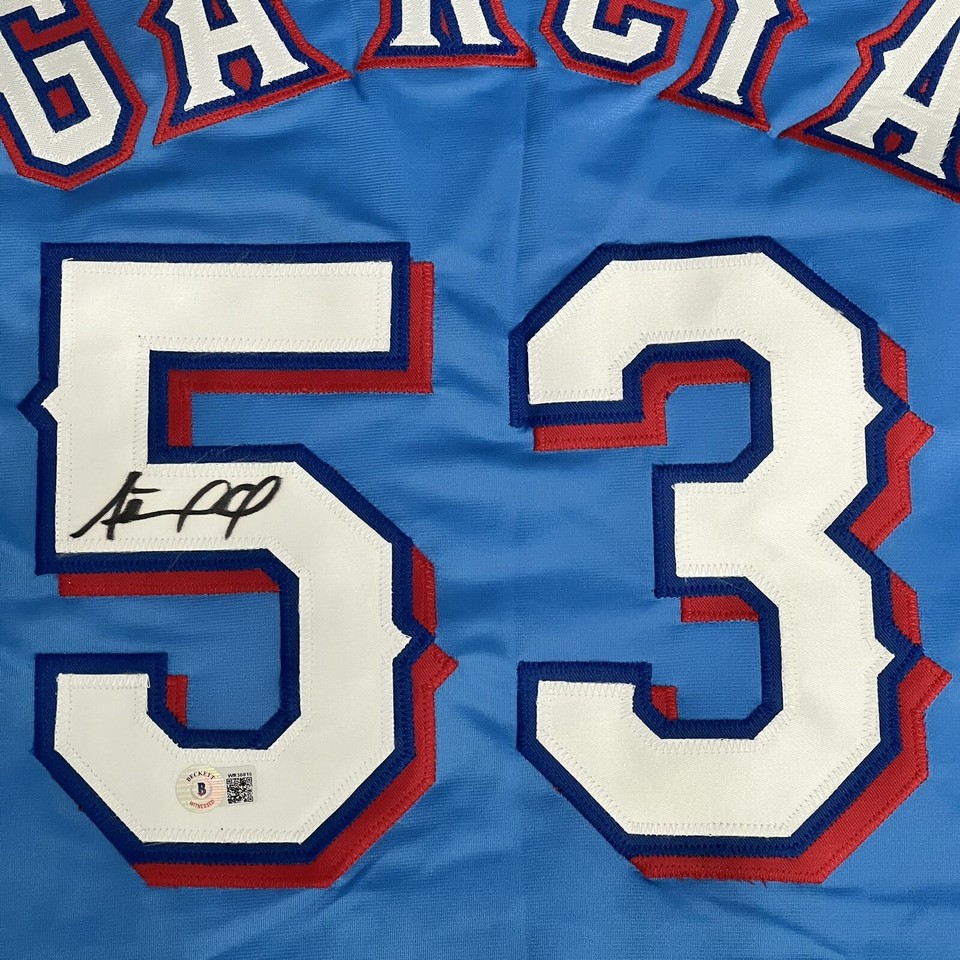 ADOLIS GARCIA RANGERS AUTO SIGNED CUSTOM LIGHT BLUE JERSEY BECKETT COA ...