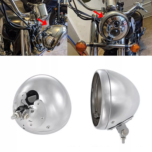 Motorcycle 7 In Headlight Housing Bucket Universal Metal Mount Bracket ...