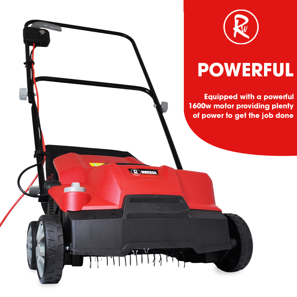 Electric Scarifier Lawn Raker Aerator 34cm RocwooD 1600W Motor Garden 2 ...
