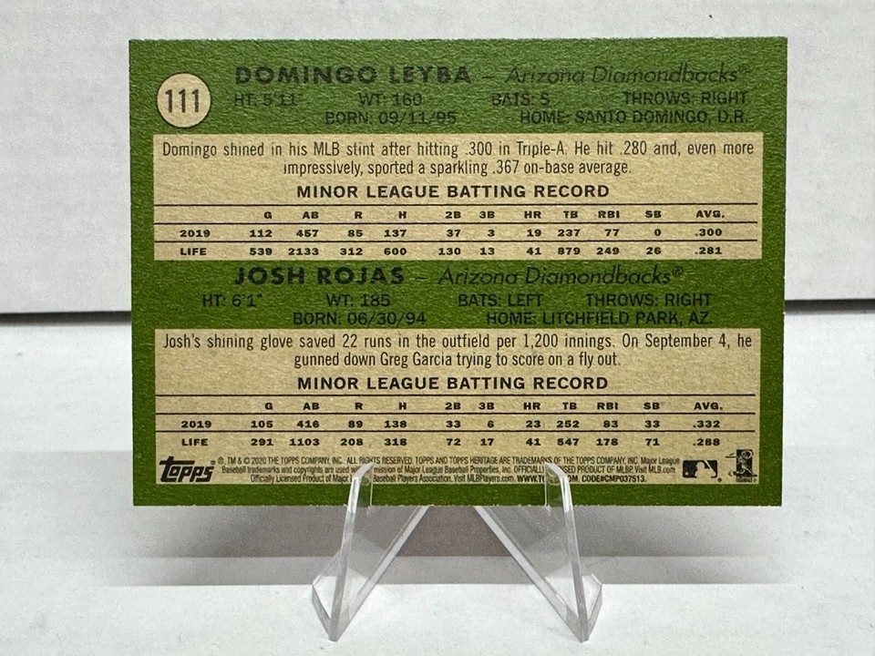 2020 Topps Heritage Rookie Stars Diamondbacks Card #111 Domingo Leyba ...