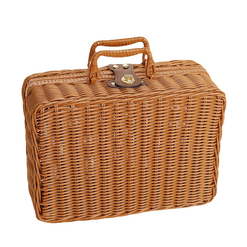 Woven Picnic Box Plastic Rattan Odorless Retro Woven Storage Box With ...