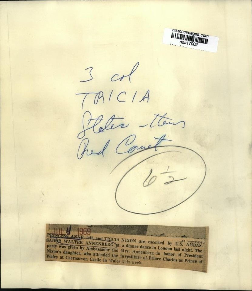 1969 Press Photo Princess Anne, Tricia Nixon & Walter Annenberg at ...