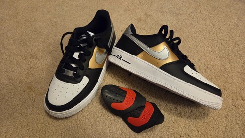 Kids Nike Air Force 1 Low GS Black White Gold Silver HV0937-010 Sneaker ...