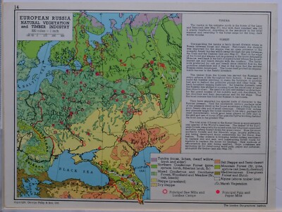 1961 SOVIET MAP EUROPEAN RUSSIA NATURAL VEGETATION & TIMBER INDUSTRY ...