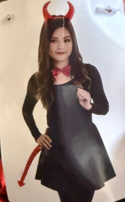 Red Devil Costume Accessories Horns Tail Bow Tie Red Shiny Cosplay NEW ...
