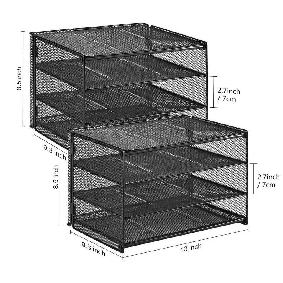 2 Pack Paper Letter Tray 3-Tier Desk File Organizer Paper Sorter Letter ...