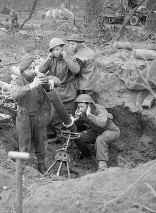 4 2-inch mortar of 3rd Division in action advance towards Rhine WWII ...