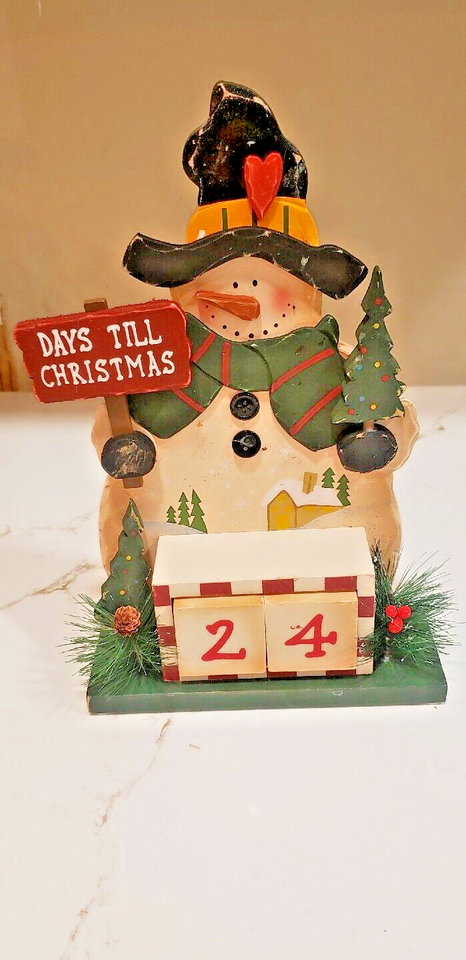 VTG NOS Snowman Advent Calendar Kitschy Snowman Solid Wood Blocks 11.5 ...