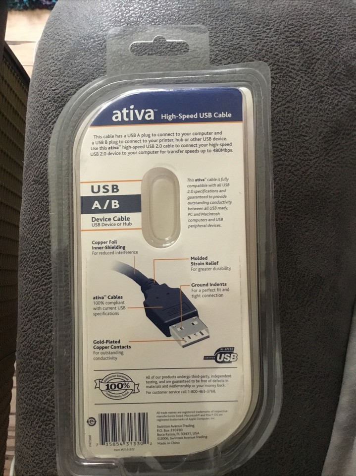 Ativa High-Speed USB 2.0 A Plug To B Plug A/B Cable 6ft Long New | eBay