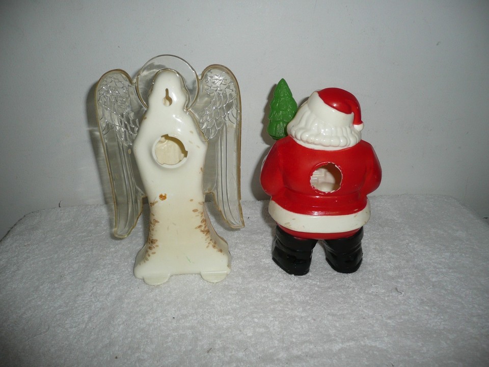VINTAGE ROYALITE ALL PLASTIC ILLUMINATED CHRISTMAS ANGEL & SANTA CLAUS ...