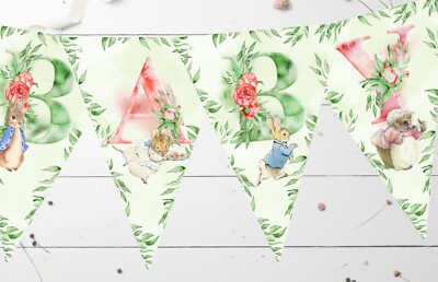 Rabbits and Woodland Characters Baby Shower Bunting & Ribbon | eBay UK