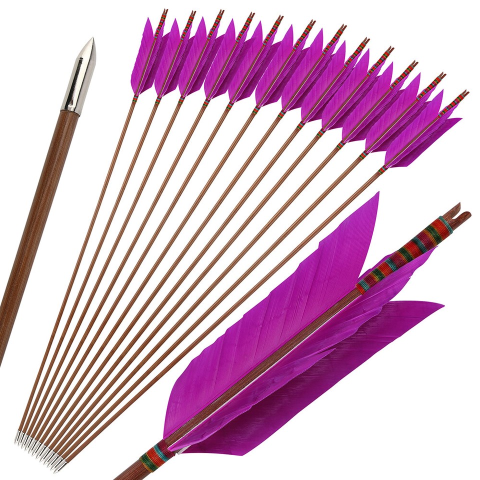 Archery Bamboo Arrows 4 Turkey Feather Traditional Longbow Recurve Bow ...