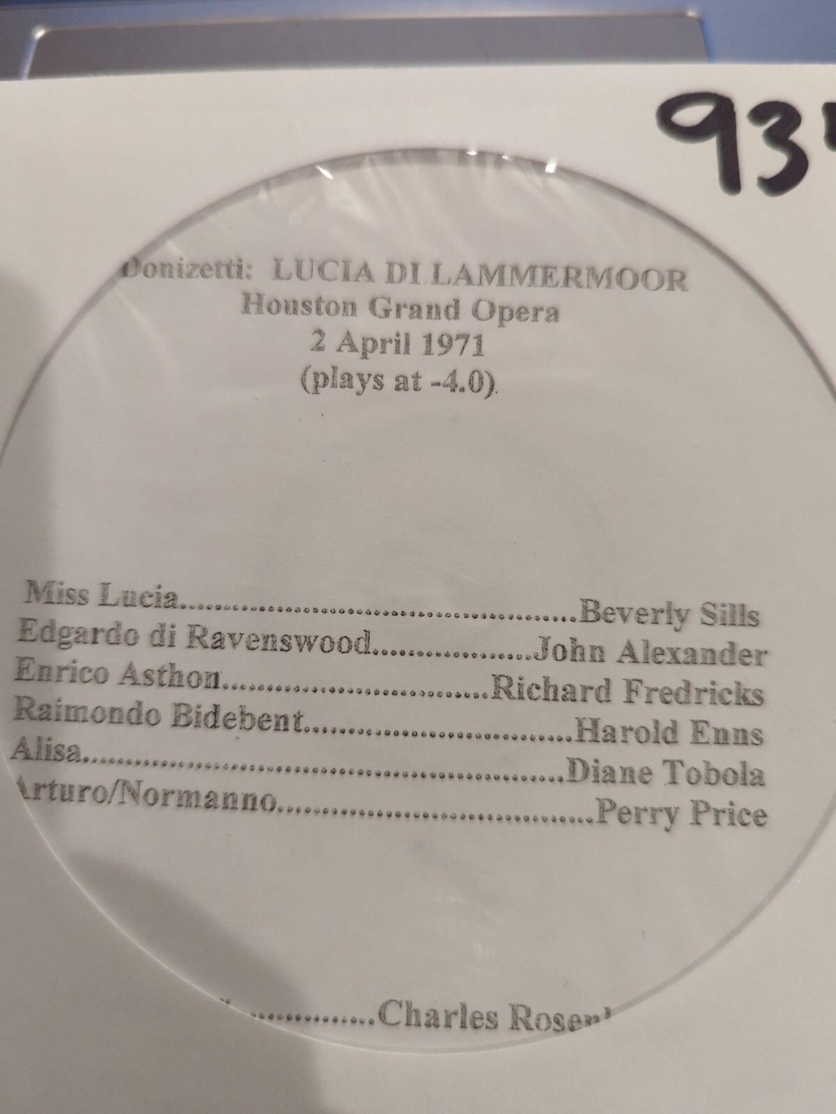 Live Opera Recording CD -937 Di LaMMERMOOR 1971 Beverly Sills Alexander ...